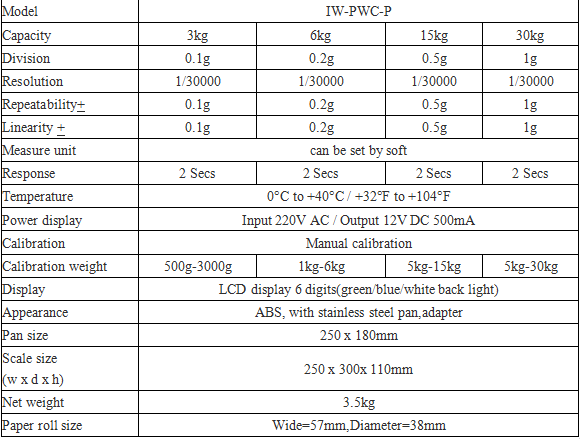 20kg 30kg TABLE TOP SCALE LCD type with build-in printer(Paper type)